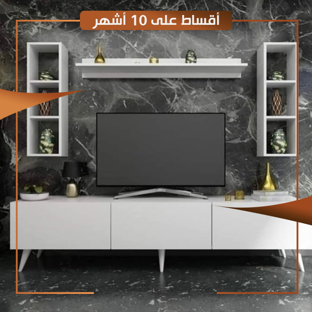 معرض ميز بلازما HDF - قياس 180 سم - B100206 - اللون ابيض